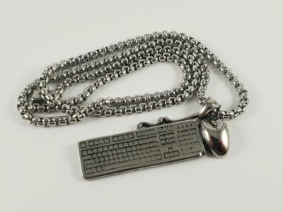 Stainless Steel Gamer Keyboard and mouse Pendant necklace chain IT ...
