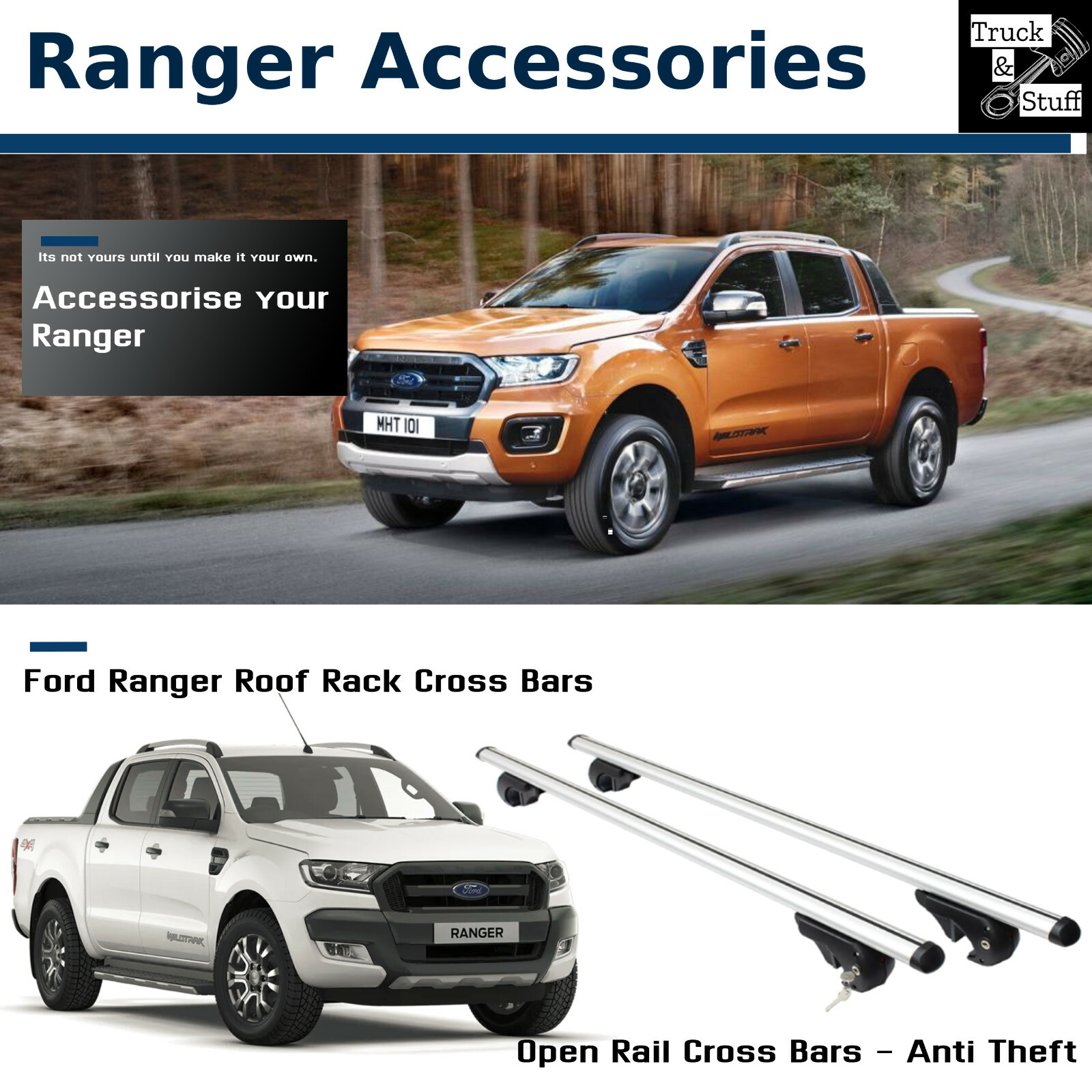 Roof Bars For Ford Ranger T6 PX T7 T8 2011+ Wildtrak Cross Bars, Rack ...