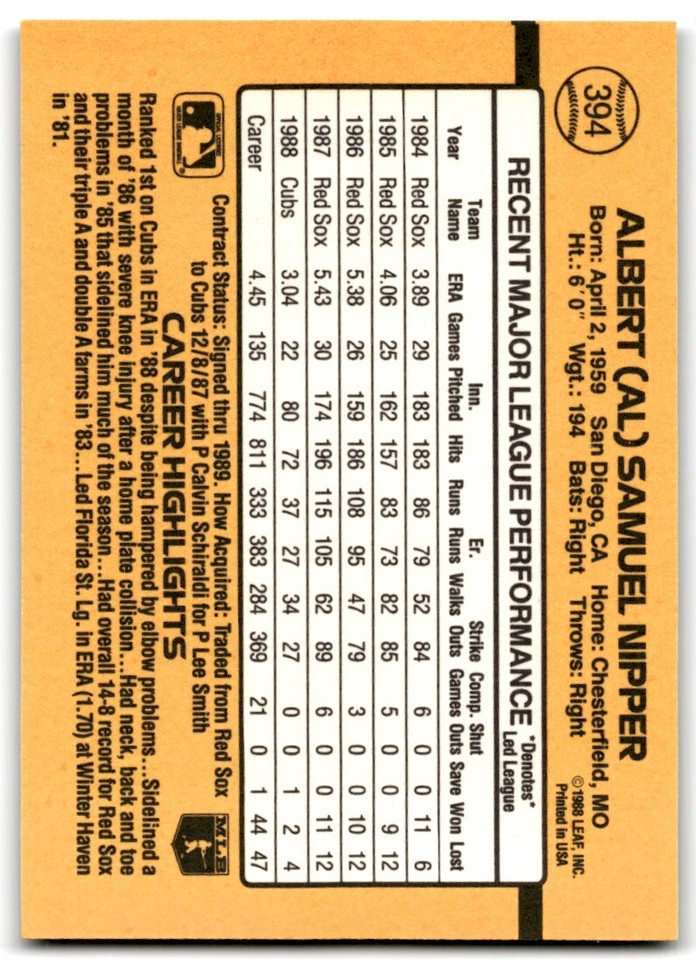 1989 Donruss Al Nipper c Chicago Cubs #394 | eBay