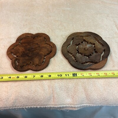 LOT OF 2 VINTAGE CARVED WOODEN TRIVETS | eBay