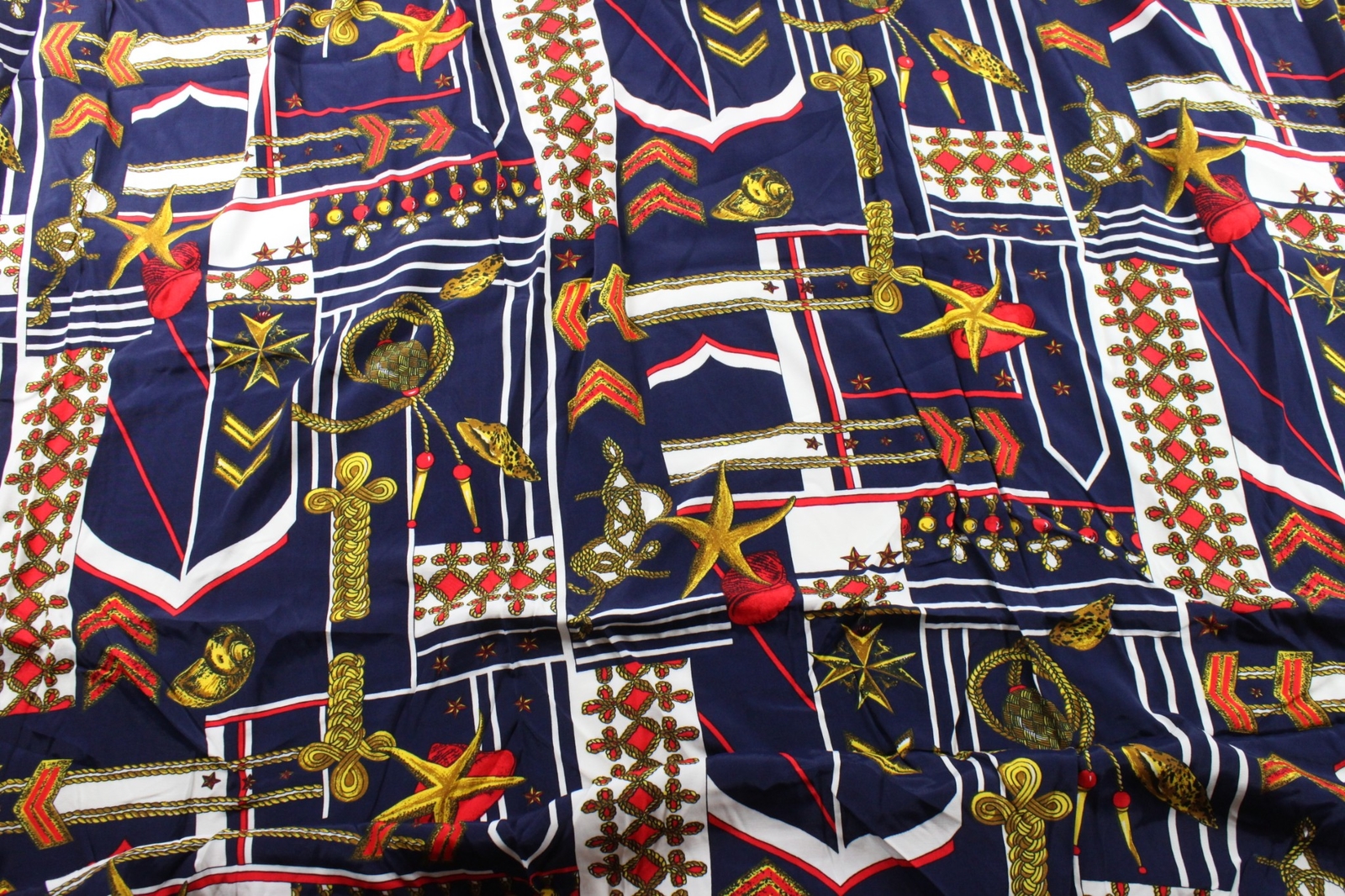 Vintage Nautical Fabric 2.5 Yards Navy Blue Synthetic Poly Shells Rope ...