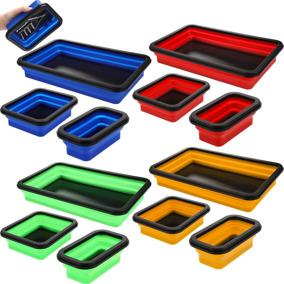12 Pcs Collapsible Magnetic Parts Tray Set Foldable Tool Tray Storage ...