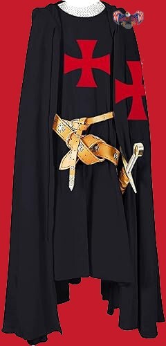 Medieval Tunic Templar Knight Fantasy Costume Hooded Cap Cloak ...