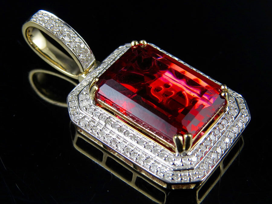 10K Yellow Gold Royal Red Lab Created Ruby Real Diamond Charm Pendant 1 ...