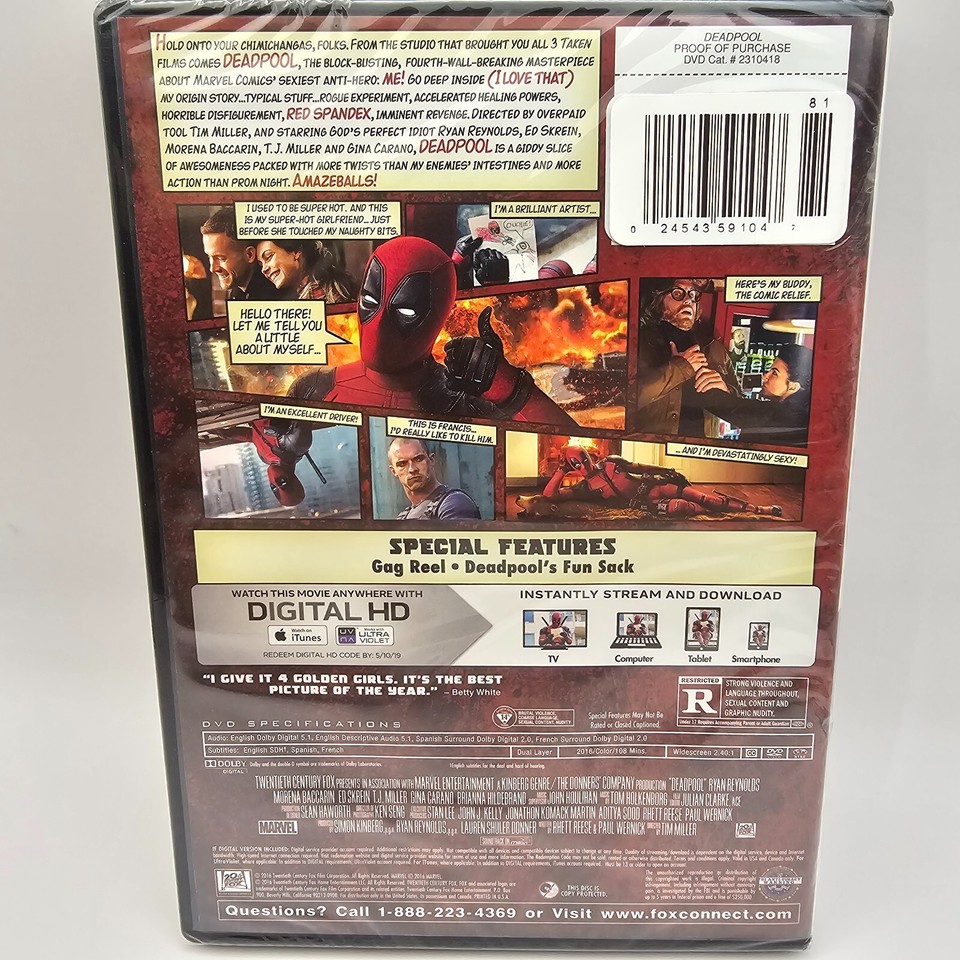 Deadpool (DVD, 2016) Digital HD New Sealed 24543104186 | eBay