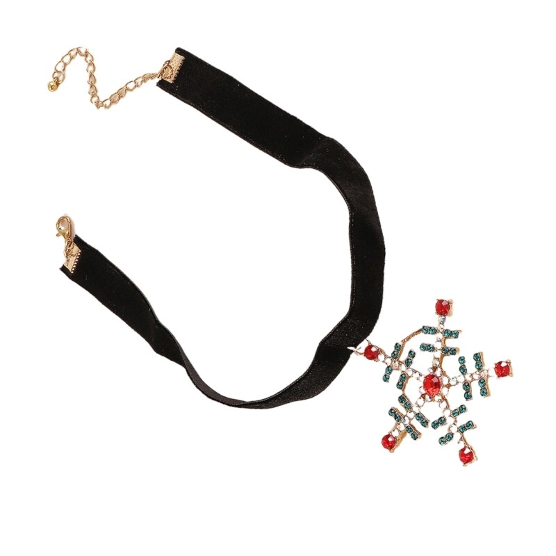 Vintage Flocking Cloth Choker Necklace Snowflake Christmas Tree ...
