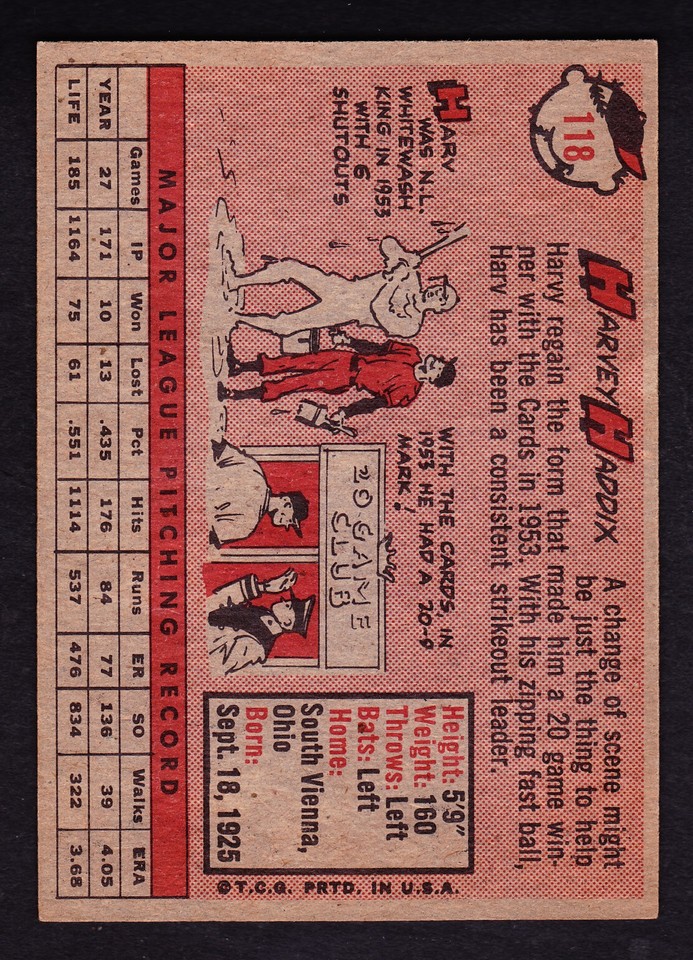 1958 TOPPS #118 HARVEY HADDIX REDS | eBay