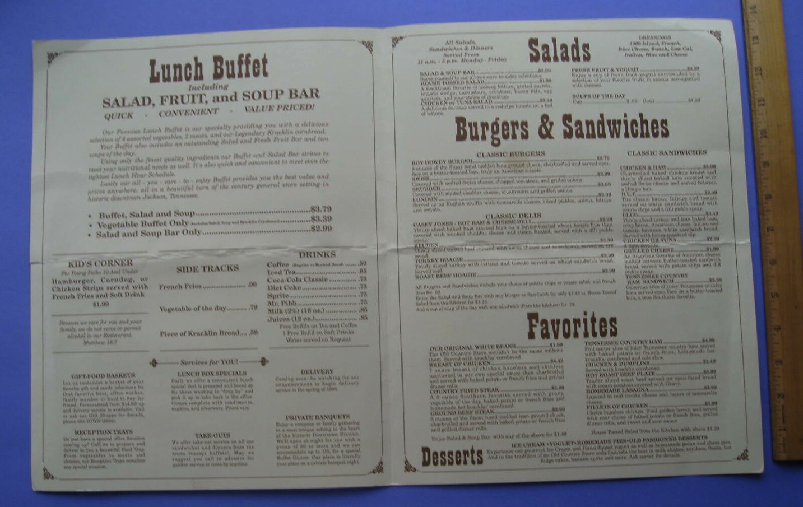 Restaurant Menu For The Old Country Store Jackson, Tennessee1990's | eBay