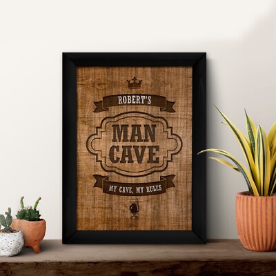 Personalised Man Cave - Wood - A4 Metal Sign Print- Frame Optionen ...