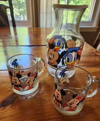 Vintage WDW Mickey Mouse. Minnie Mouse, Donald Duck Pitcher w/ lid & 2 ...