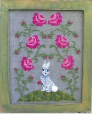 MISS FIONA'S ROSE GARDEN--Grey Bunny--Pink Flowers--Counted Cross ...