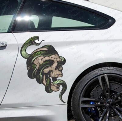 Skull and Serpent Rose Car Decal Set, 58cm x 70cm - Gothic Side Door ...