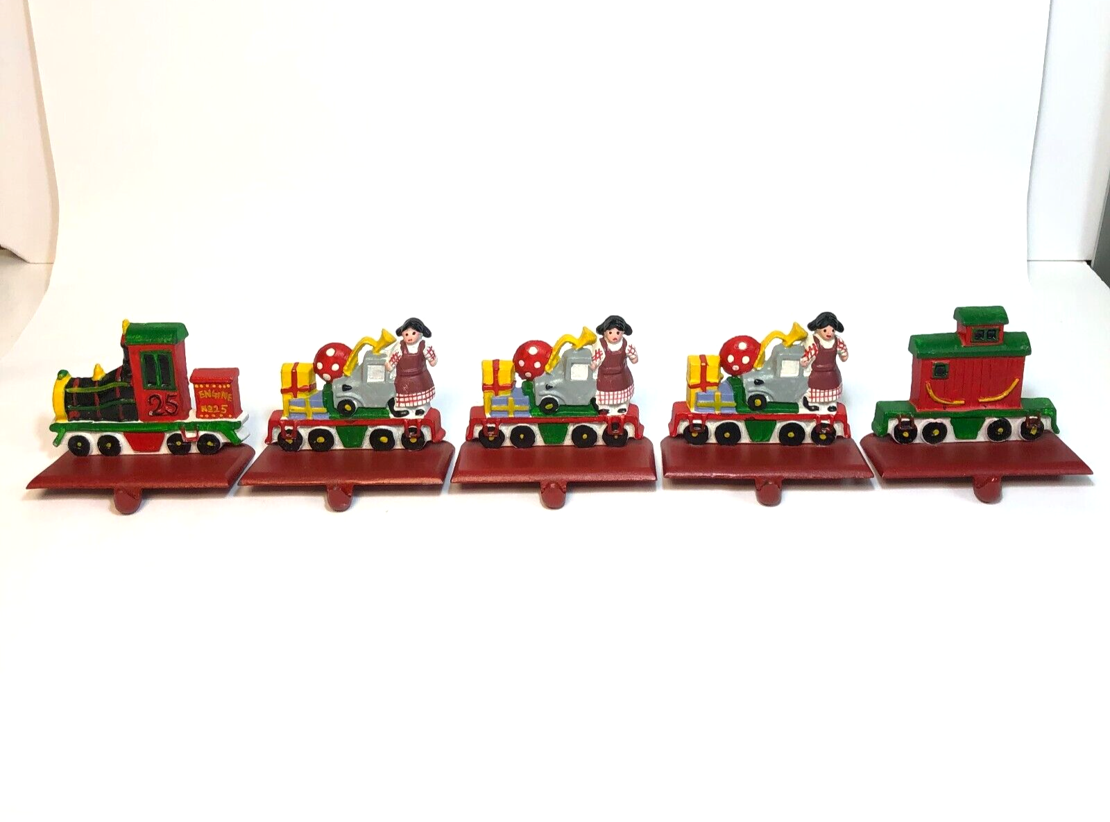 Vintage Cast Iron Train Engine Cars Caboose Stocking Hangers Yield ...