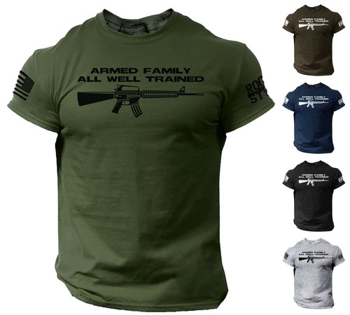 America Guns Armed Family T Shirt US Flag America Funny Military ...
