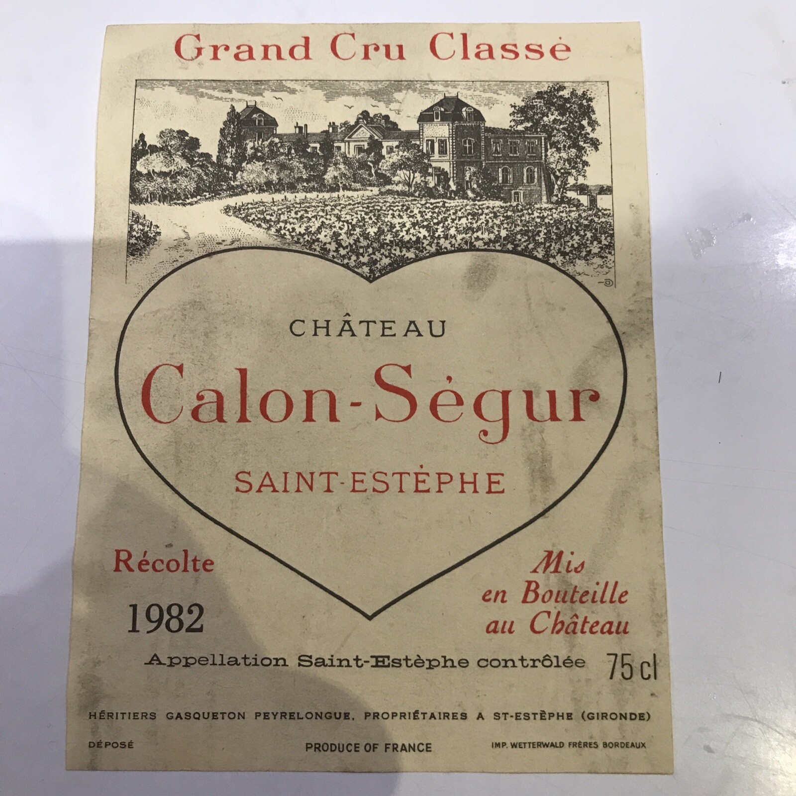Chateau Calon-Segur 1982 Vintage Wine Label Collectable Excellent ...