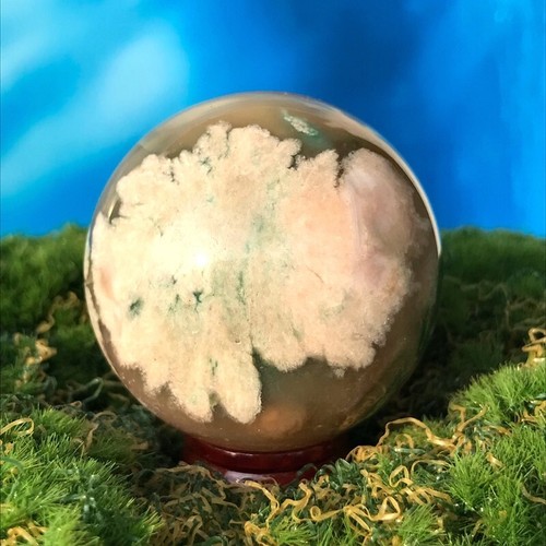 160G Natural Green Cherry blossom agate Quartz Sphere Crystal Ball ...