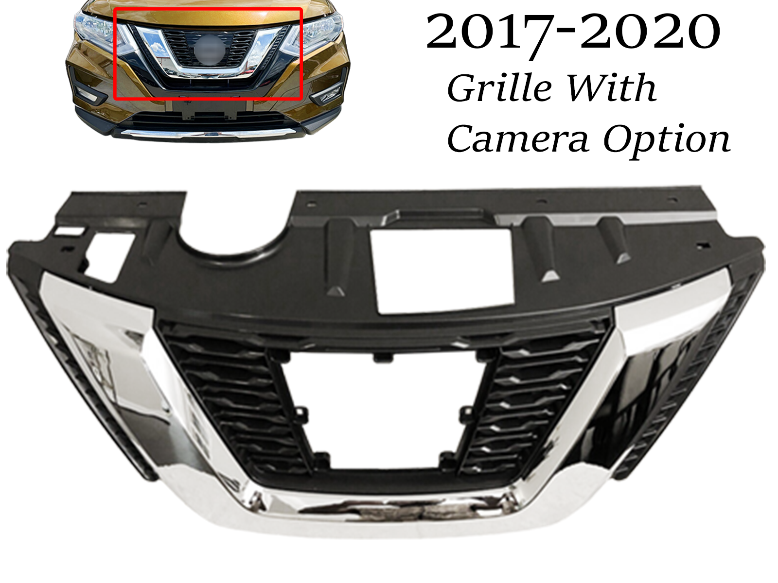 Fits 2017-2020 Nissan Rogue Grille Front Bumper Upper Grille Chrome ...