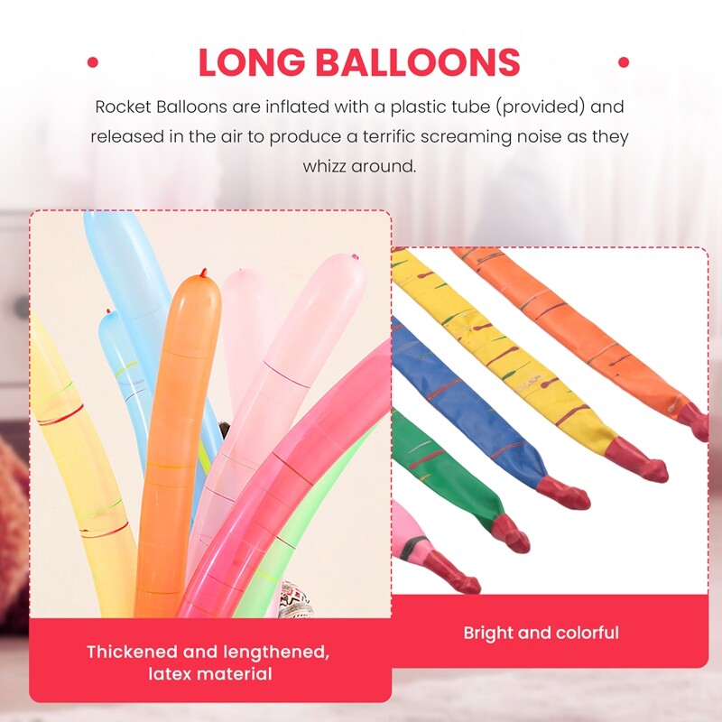 100 x Assorted Colors Long Balloons with Tube Party Fillers Kids C4L7 ...