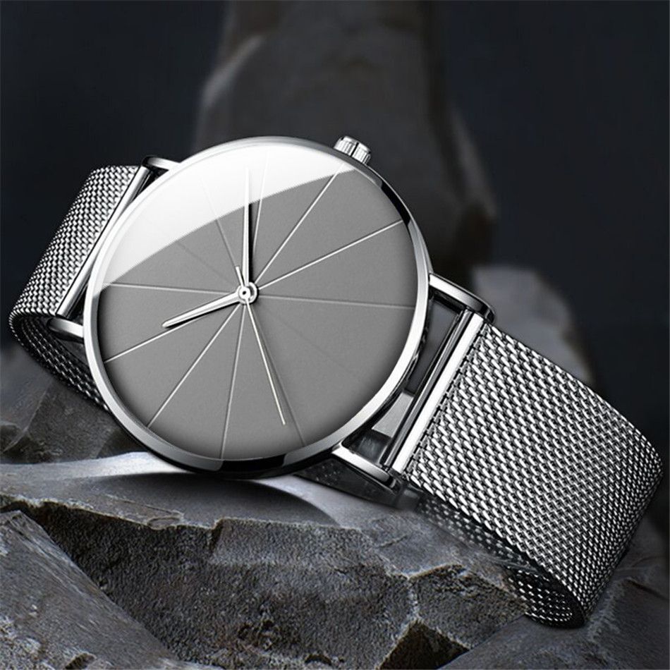 Minimalist Mesh Quartz Watch - Ultra Thin Stainless Steel Mens Simple ...