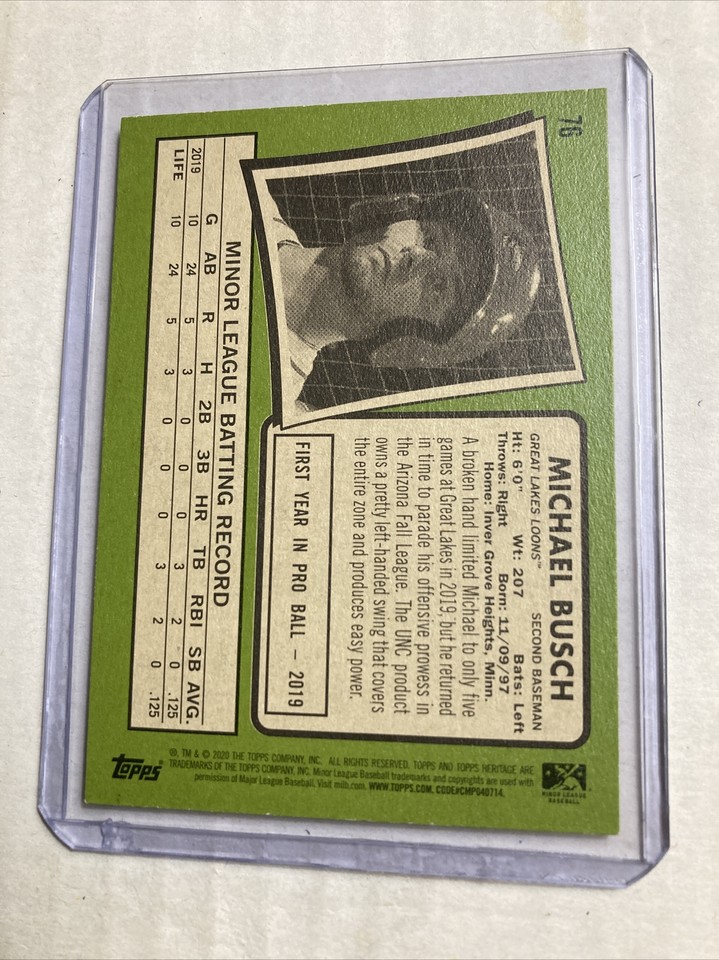 2020 Topps Heritage Minor League #76- MICHAEL BUSCH Rookie RC Card. | eBay