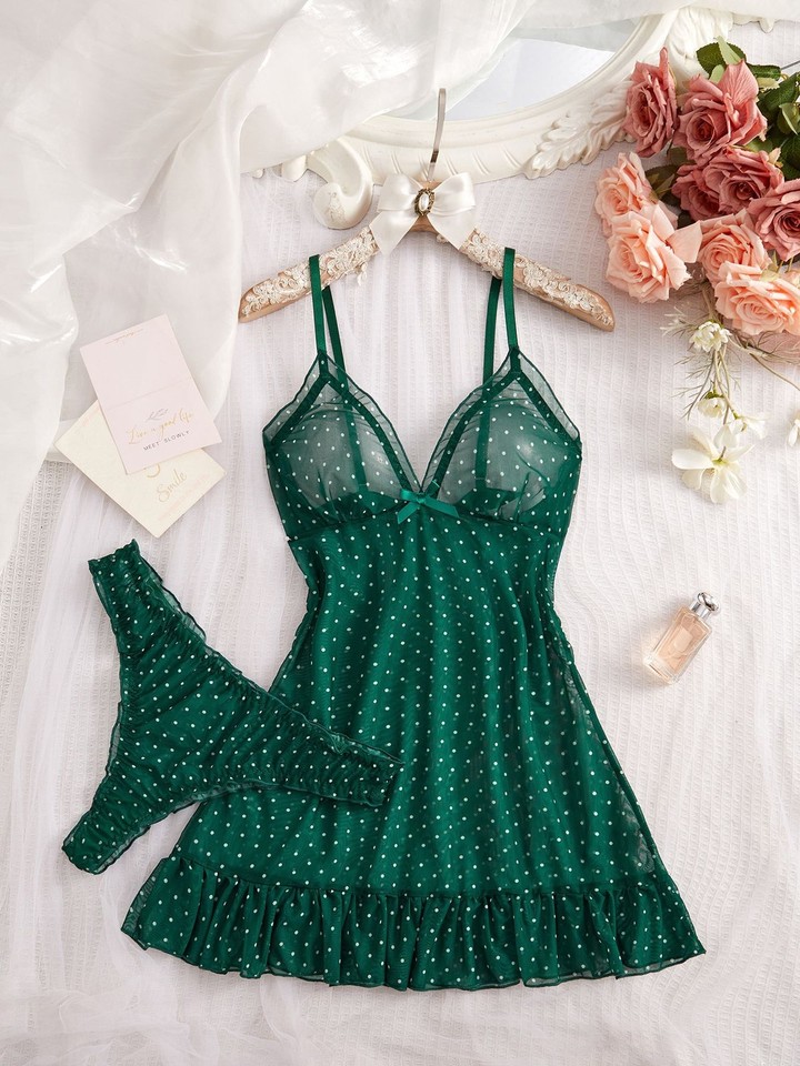 SEXY Womens Dress Tops Thong Nightwear Lingerie Dots Set Summer Mesh ...