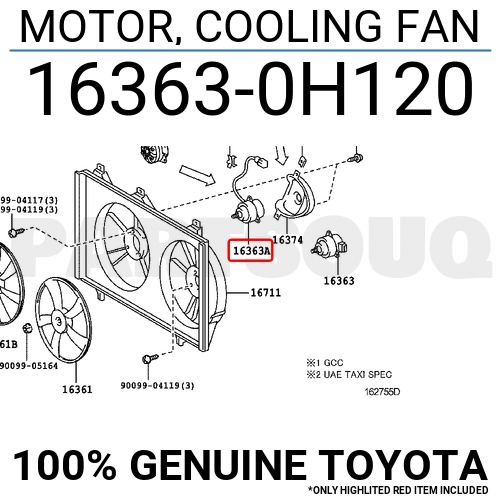 163630H120 Genuine Toyota MOTOR, COOLING FAN 16363-0H120 | eBay