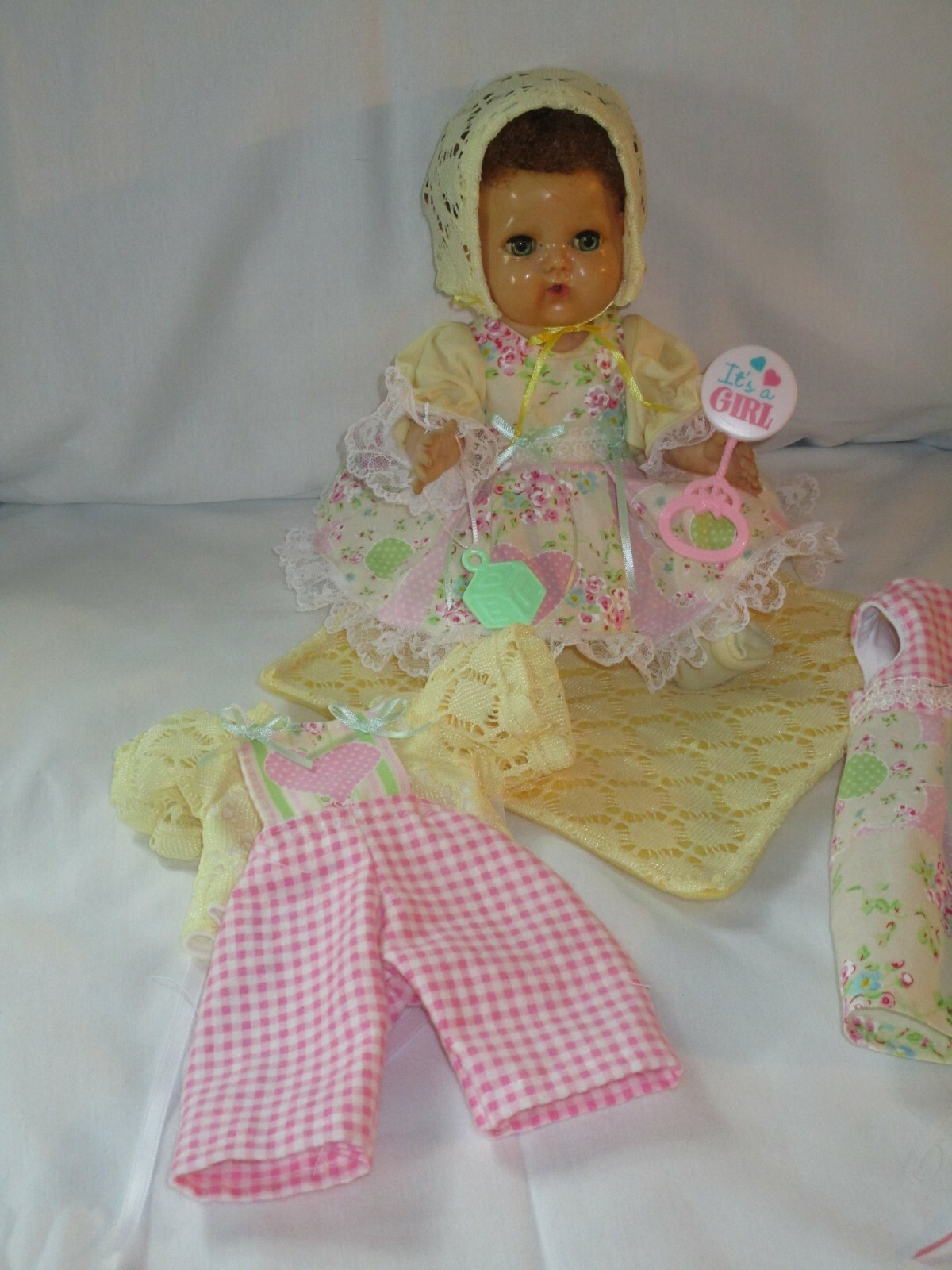 Adorable 11 " Tiny Tears NO Doll Clothing Lot Dress Yellow Pink Bib ...