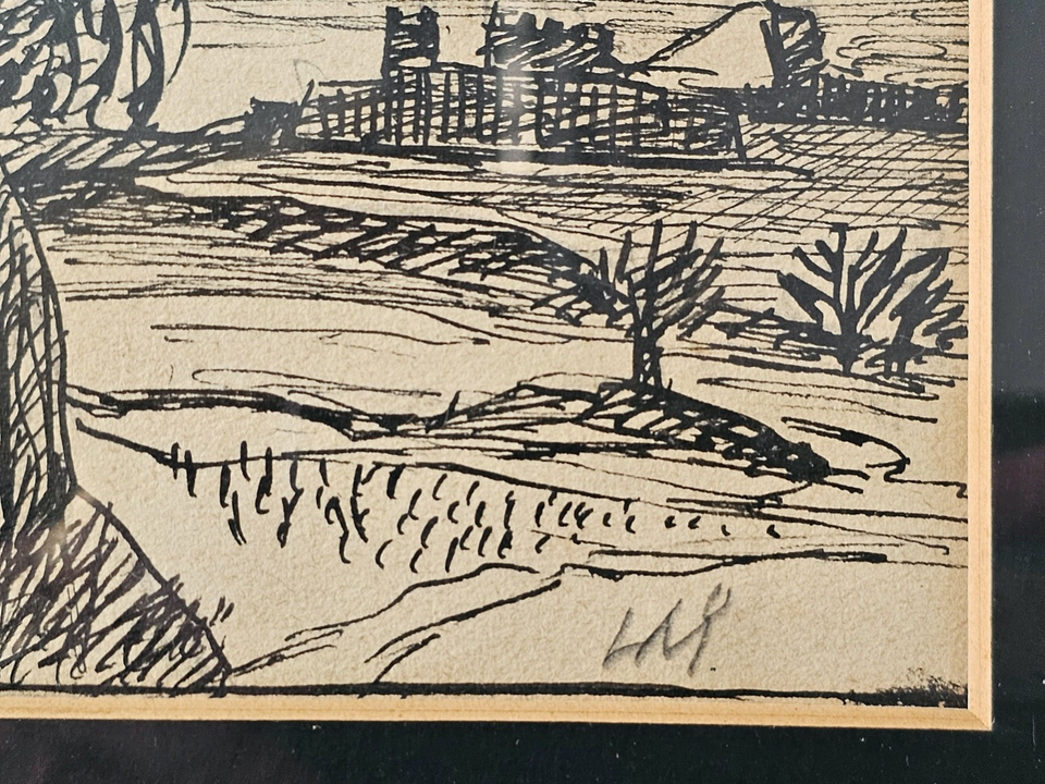 OLD PEN DRAWING IN MODERN METAL FRAME, MYTHICAL CREATURE, SURREALIST ...