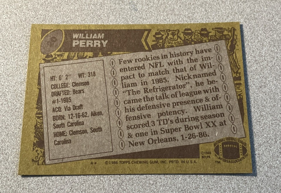 1986 Topps Football RC #20 William "The Fridge" Perry Bears | eBay