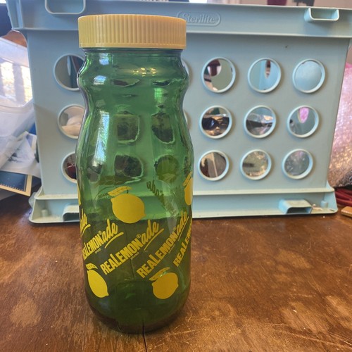 Vintage ReaLemonade Real Lemonade Green Glass Jar Yellow Lid Carafe ...