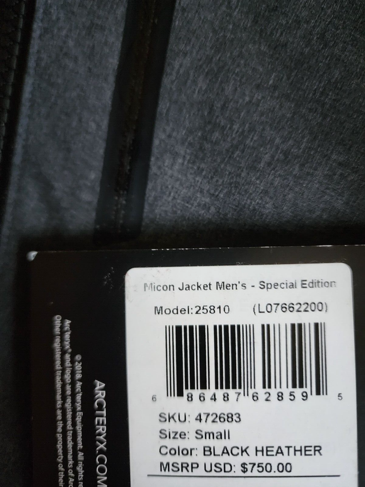 arcteryx micon mens jacket special edition black SMALL NWT rare like ...