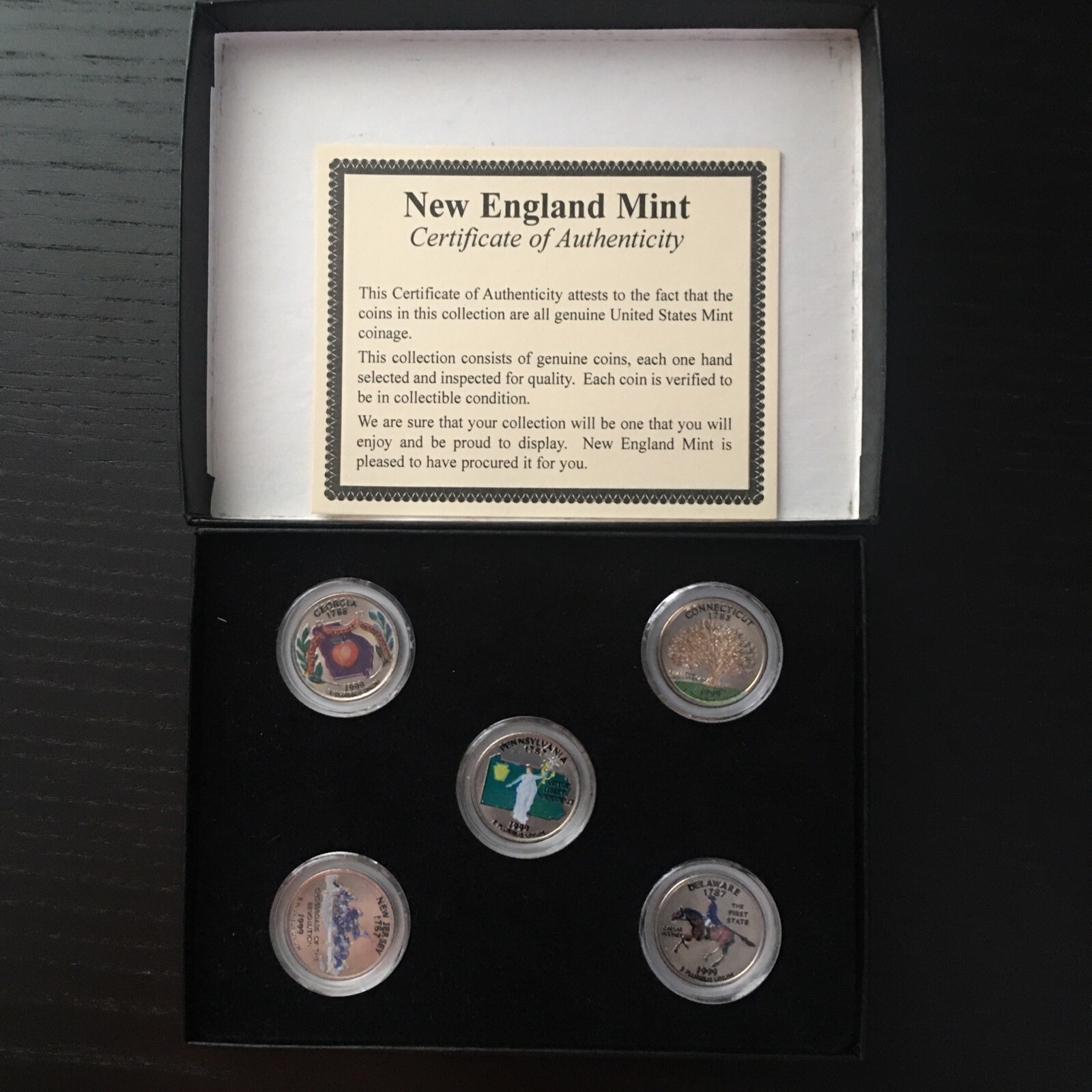 1999 US Statehood Quarters COLORIZED Legal Tender 5-Coin Complete Set w ...