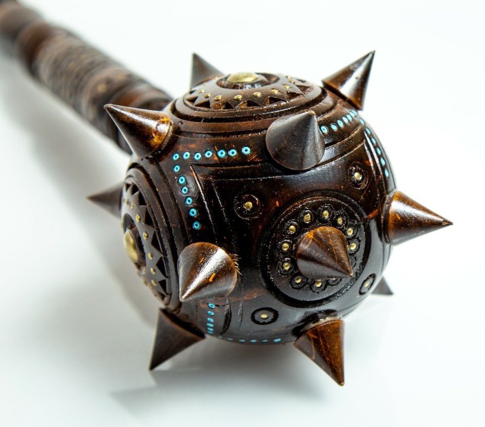 Handmade Carved Wood Ukrainian mace bludgeon Traditioan Dark Bulava 45 ...