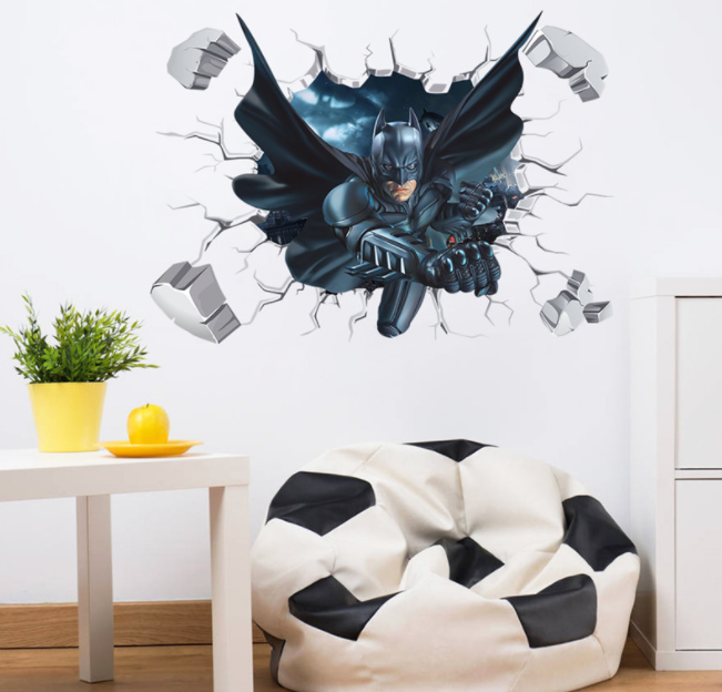 3D Batman Broken Wall Sticker Super Hero Poster Boys Room Home Decor ...