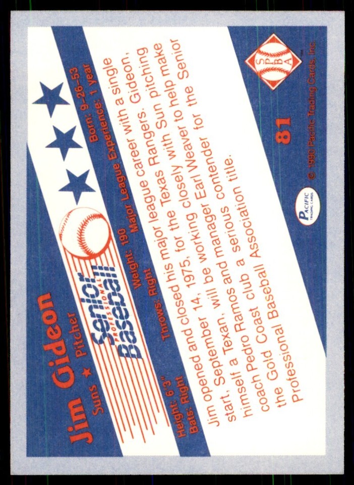 1990 Pacific Senior League Jim Gideon Baseball Cards #81 | eBay