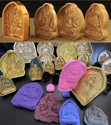 3.6 Inch BLESSED TIBETAN GOLD GILT COPPER TSA TSA STAMP CLAY STUPA ...