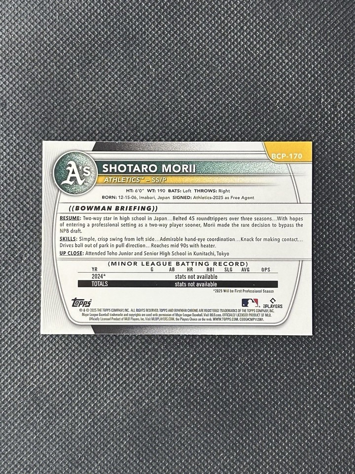 2025 BOWMAN CHROME SAPPHIRE SHOTARO MORII 1ST CARD #BCP-170 | eBay