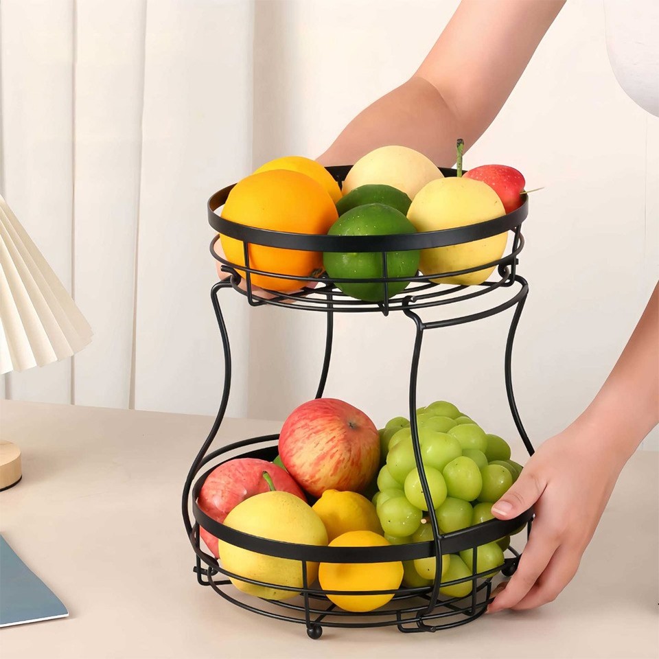 2-Tier Fruit Baskets with Banana Holder Standing Daily Kitchen Modern ...