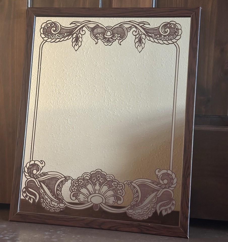 Vintage Etched Glass Mirror Retro Floral Mirror 80s Home Decor | eBay