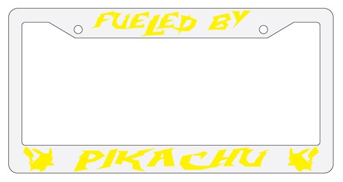 Fueled By Pikachu Design 2A White Plastic License Plate Frame Pokemon ...