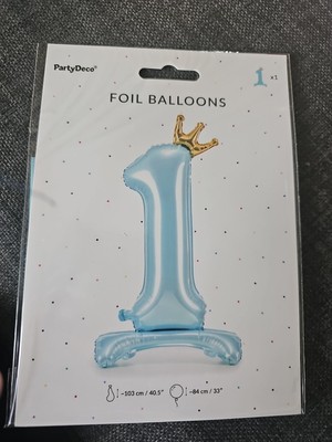 Blue Standing Number 1 Metallic Foil 33" Balloon With Crown Party ...