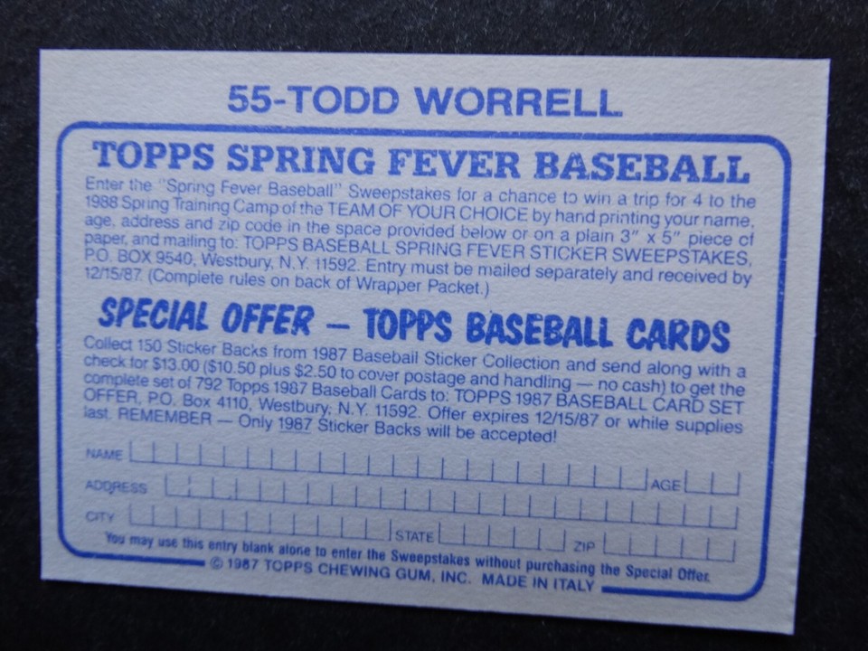 1987 Topps Stickers Baseball Cards Complete Your Set You U Pick From ...
