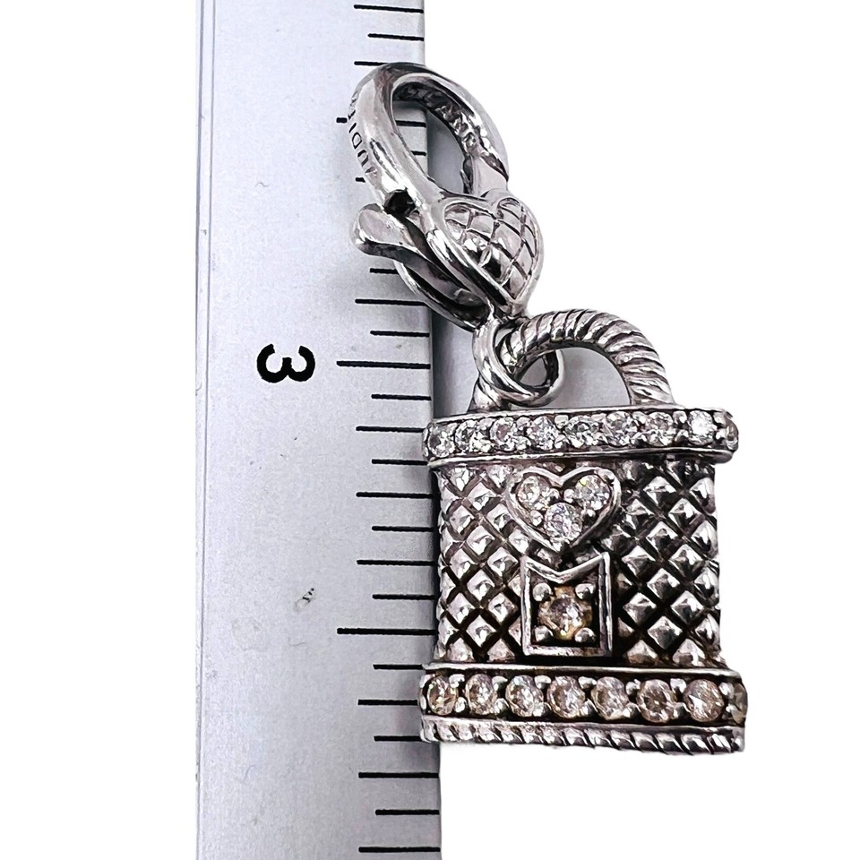 925 Silver Sterling JUDITH RIPKA Charm Bracelet Heart Lock Smoky Quartz ...
