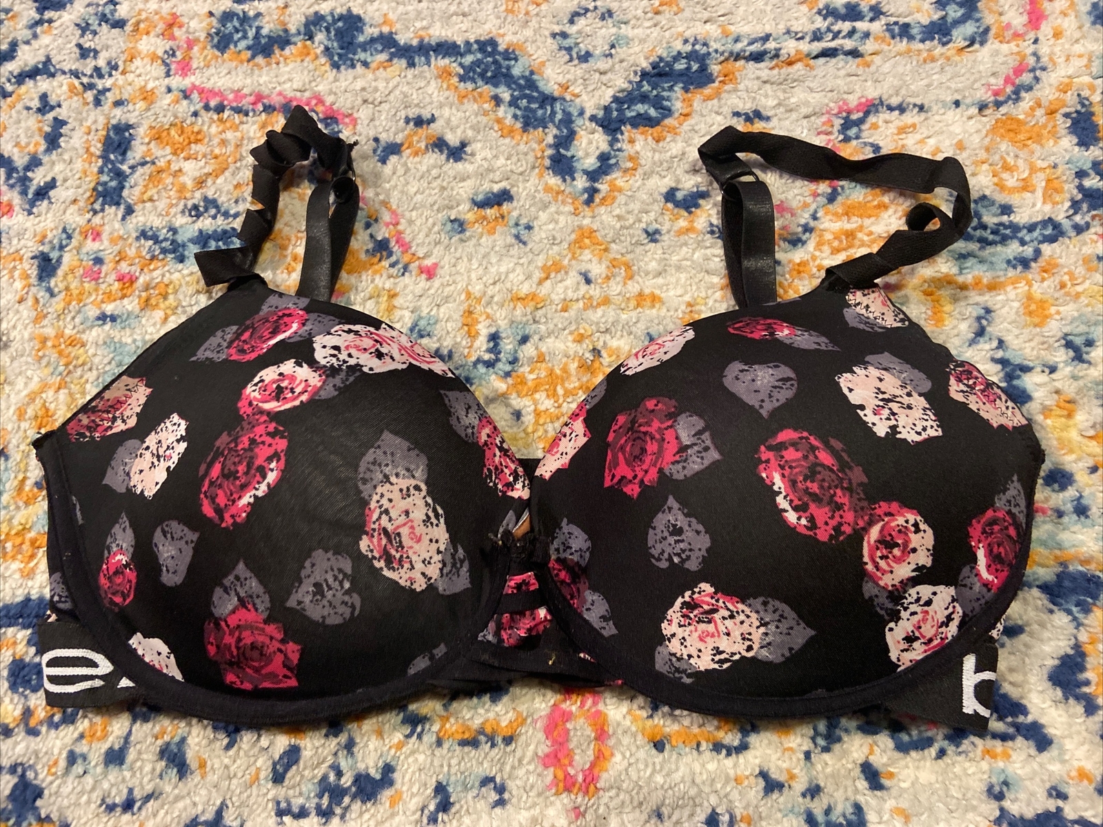 Women’s Bebe Roses Design Push-Up Bra - Black, Size 3… - Gem