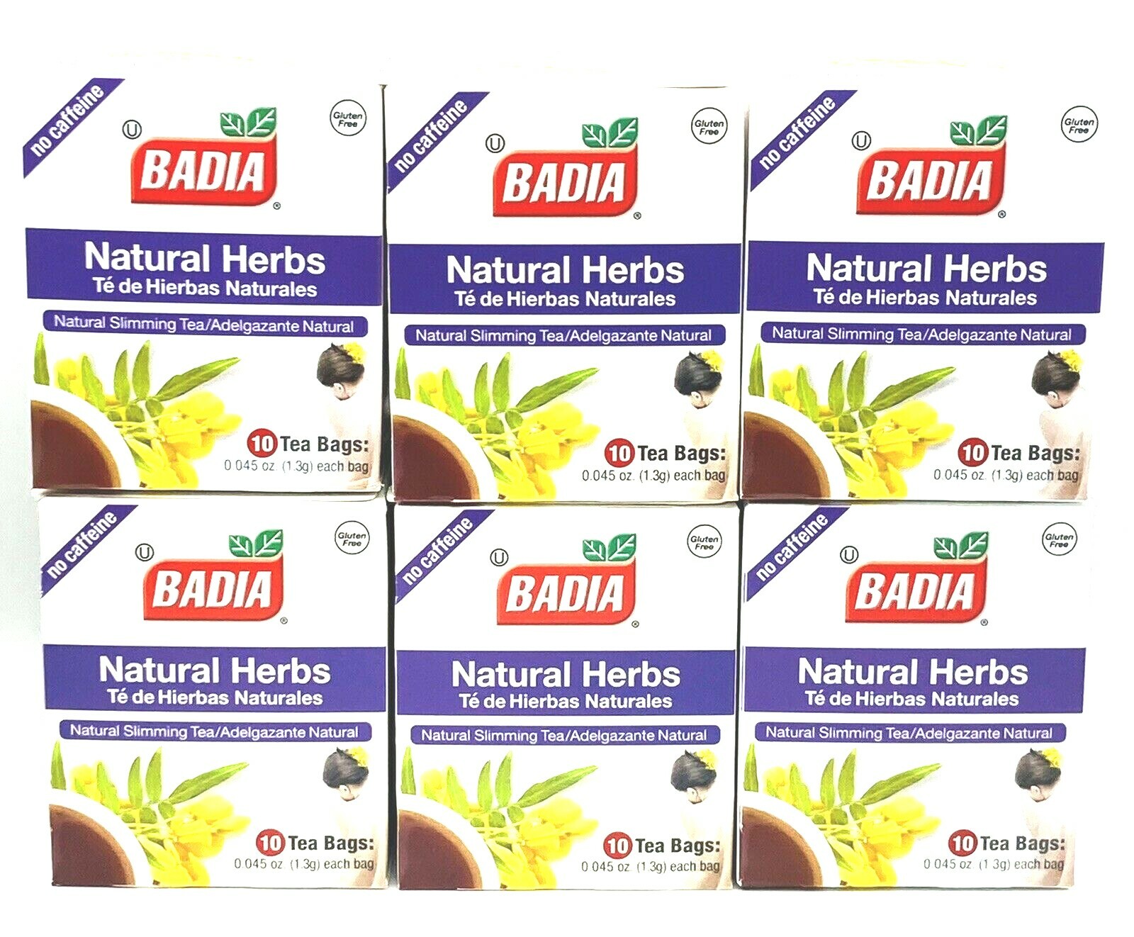 Pack of 6 - Badia Natural Herbs Tea - Caffeine Free, Slimming Tea, 10 ...