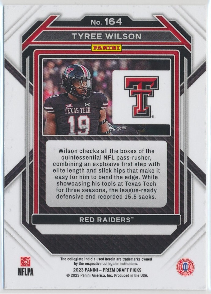 2023 Panini Prizm Draft Picks - Tyree Wilson - Texas Tech Red Raiders ...