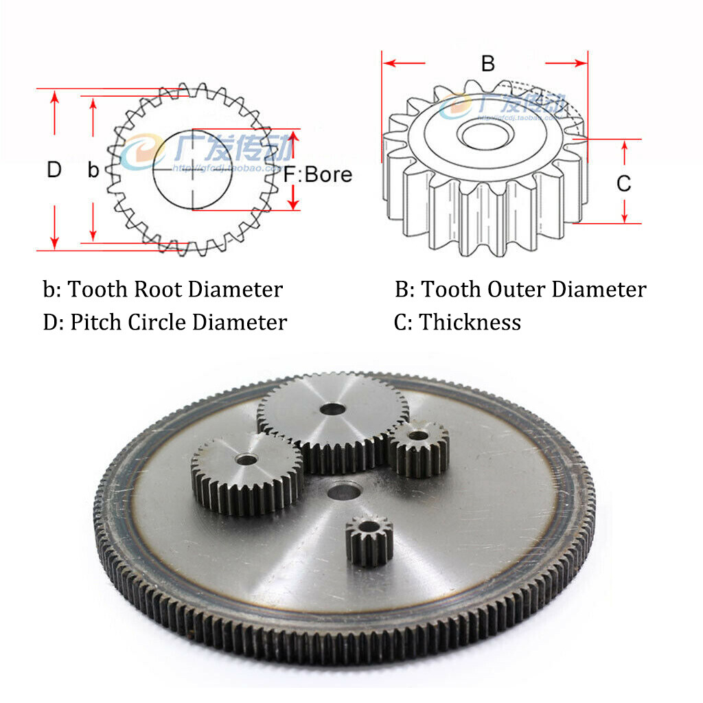 Spur Gears Spur Gear - 1.5 Module, 15mm Thick, C45 Steel - Choose Teeth ...