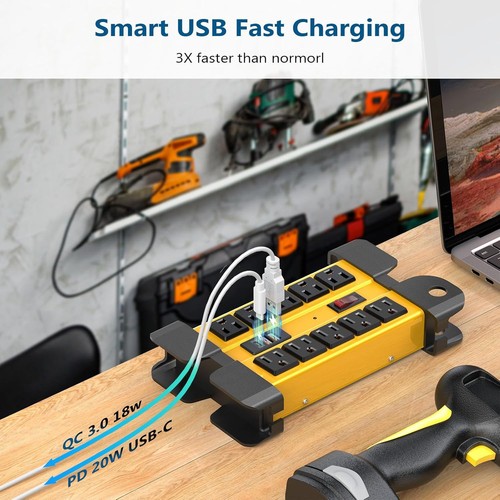 10 Outlet Heavy Duty Power Strip with USB C,Fast Charging, 10 Outlet+ C ...