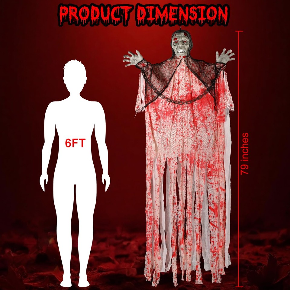 79” Halloween Hanging Chain Ghost Decorations Outdoor, Talking Ghost ...