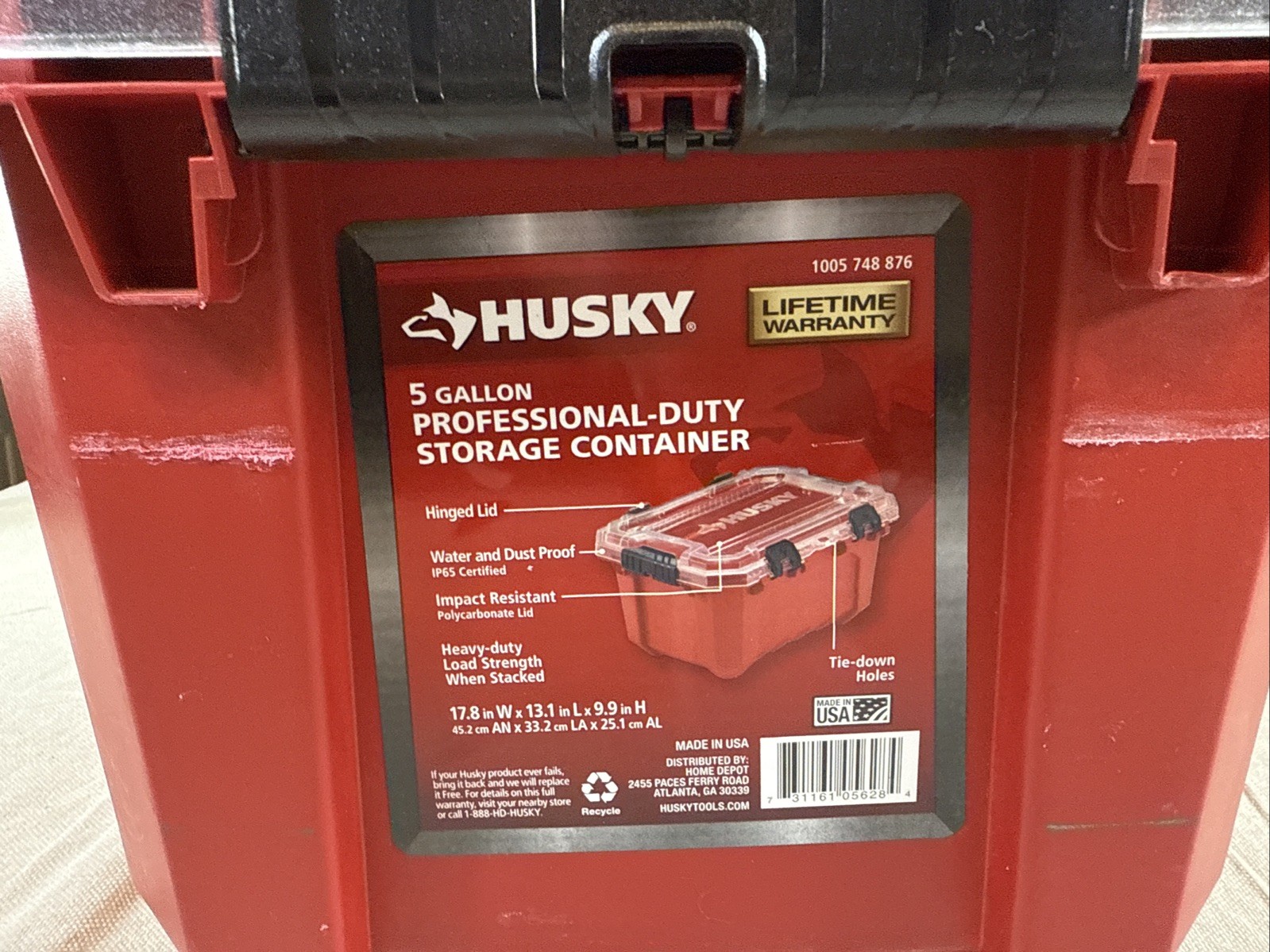 Husky 5 Gal Storage Container Red IP65 Waterproof Heavy Duty Box Clear ...